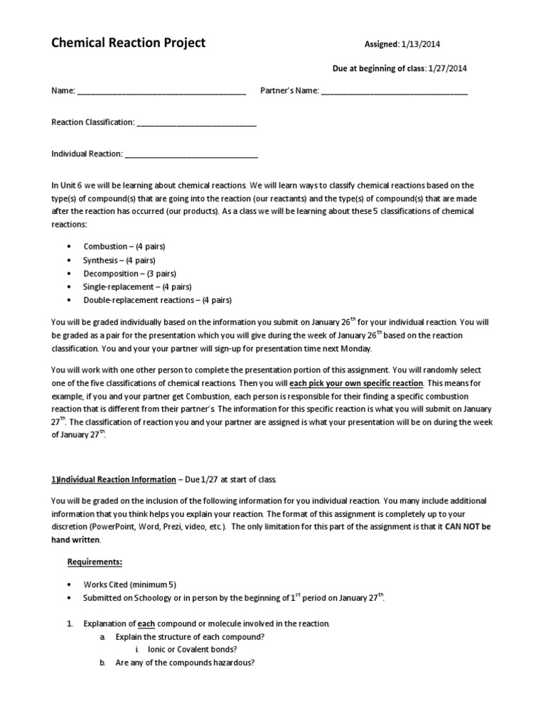Chemical Reaction Project | PDF | Chemical Compounds | Chemical Reactions