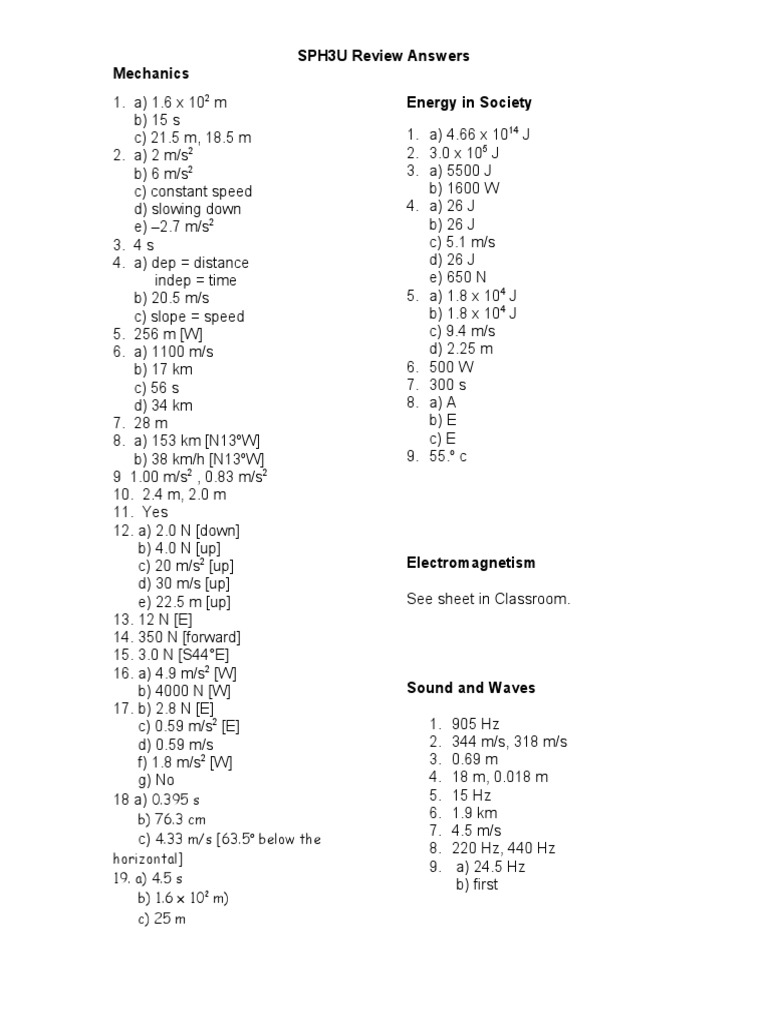 SPH3U Mechanics and Energy Review | PDF | Science & Mathematics ...