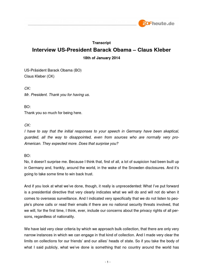 ZDF Transcript: Interview With U.S. President Barack Obama | PDF