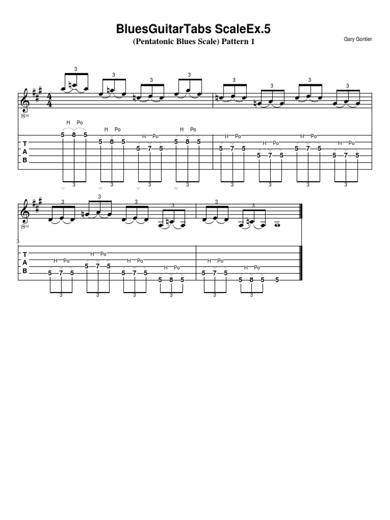 Bluesguitartabs Scaleex.5: (Pentatonic Blues Scale) Pattern 1 | PDF