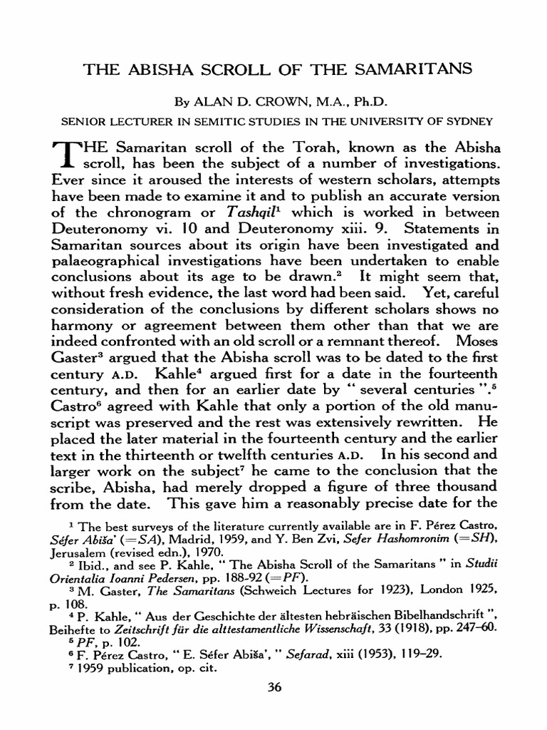 Abisha Scroll of The Samaritans (Alan Crown) | PDF | Torah | Tetragrammaton
