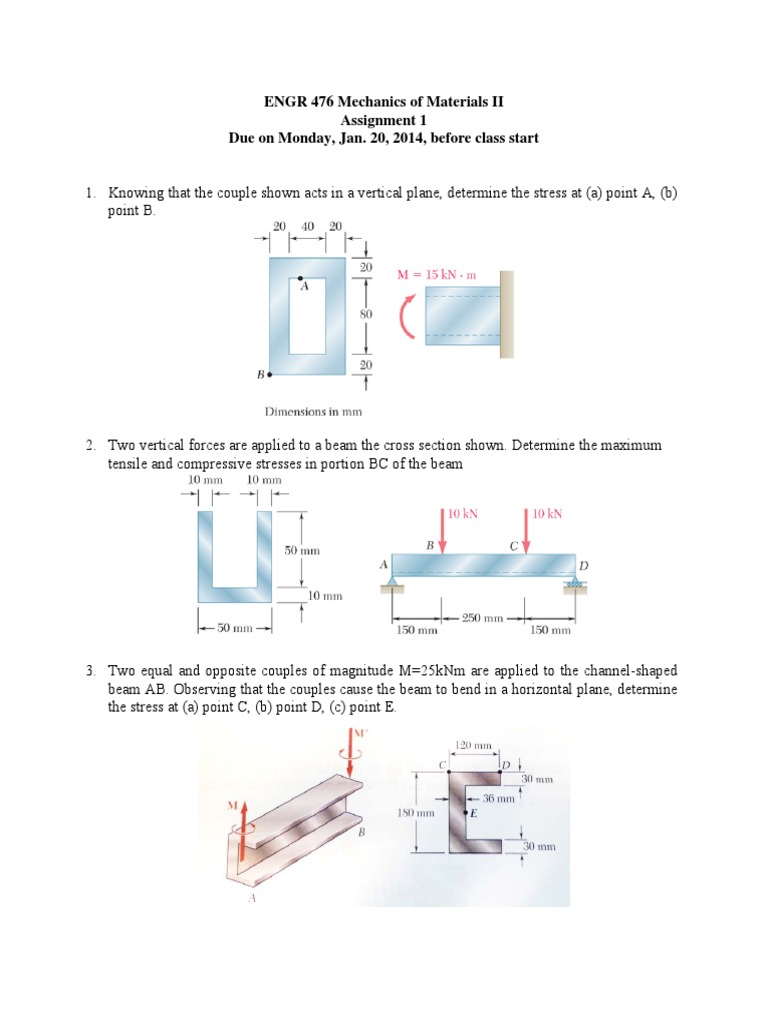 Assignment 1 Problems(Mechani2) Mechanics of Materials
