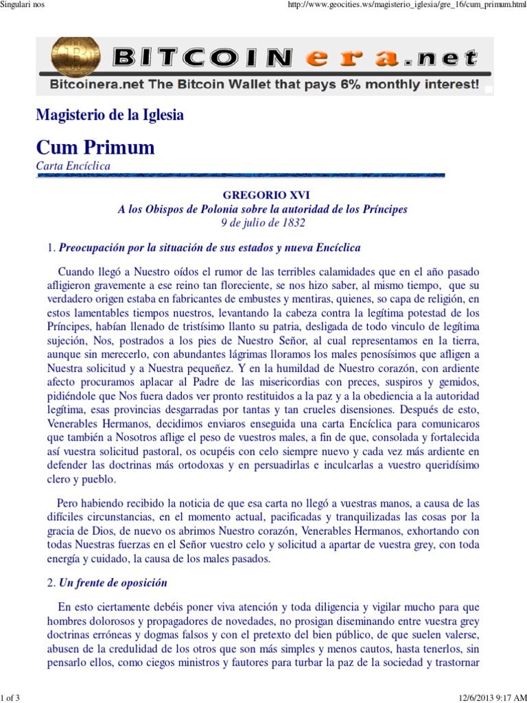 Cum Primum | PDF | Iglesia Católica | Religiones mediterráneas antiguas