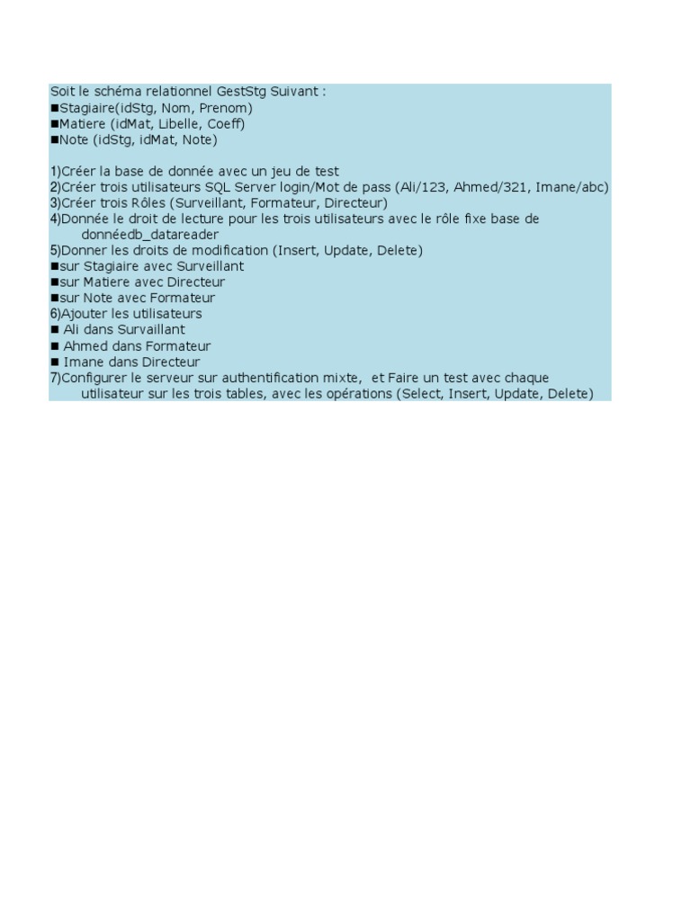 SGBD 1 Exercice Sur La Sécurité | PDF | SQL | Sciences de l'information