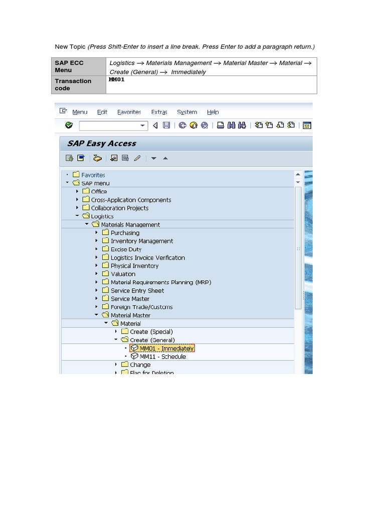 Sap Ecc Menu Transaction Code MM01 | PDF | Industries | Distribution ...