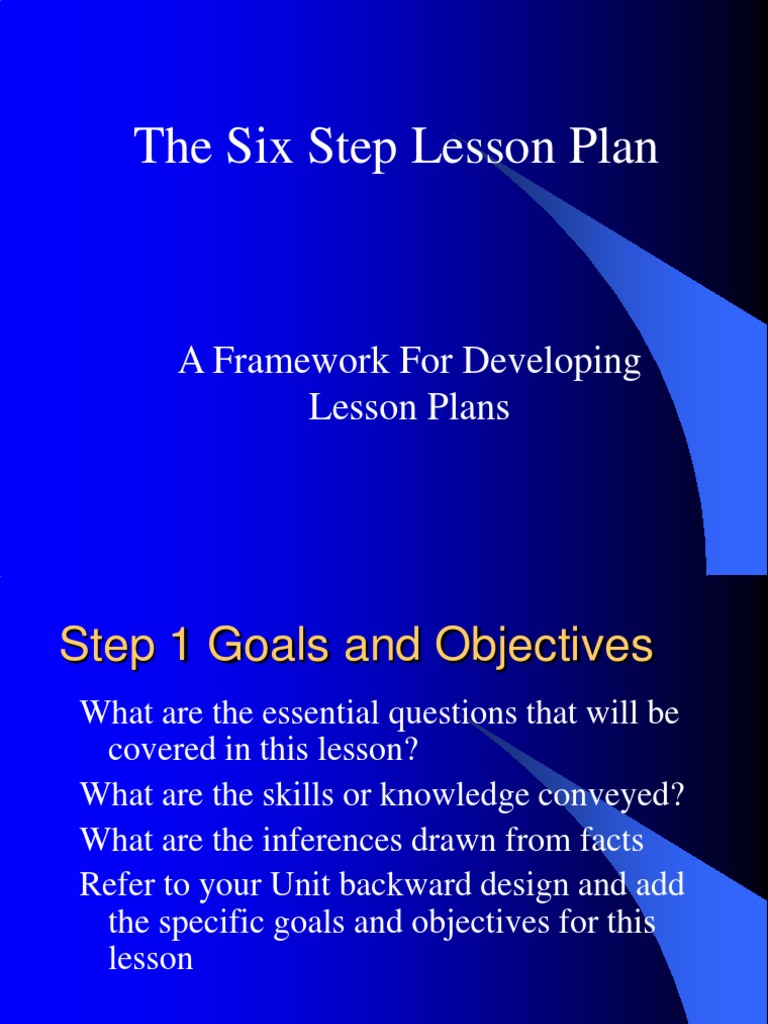 The Six Step Lesson Plan: A Framework For Developing Lesson Plans | PDF ...