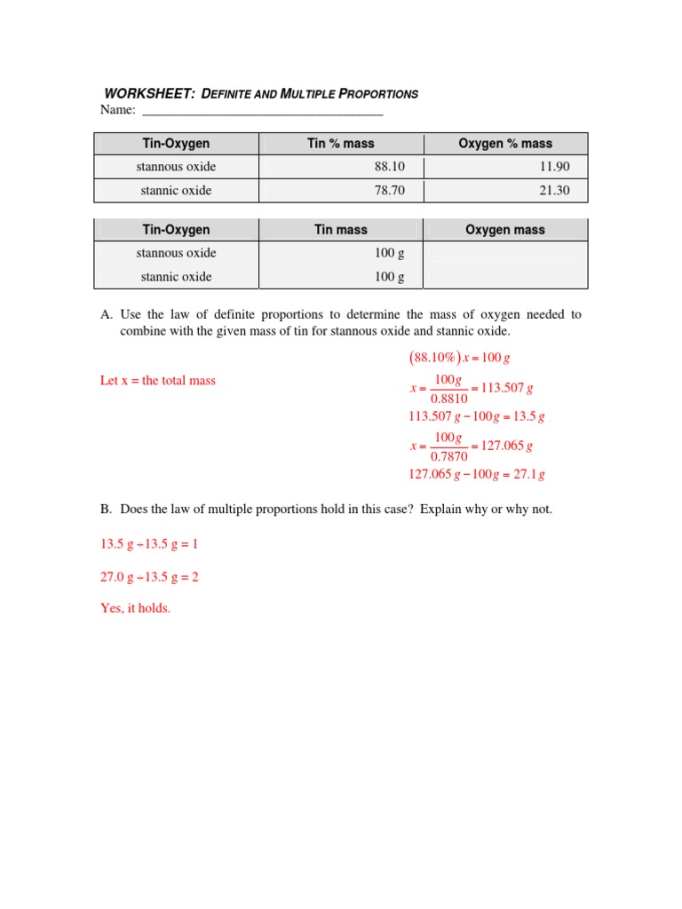 Law of Multiple Proportion | PDF | Sets Of Chemical Elements | Materials