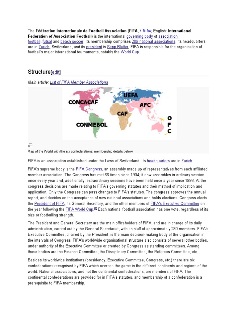 Structure: Federation of Association Football) Is The International ...