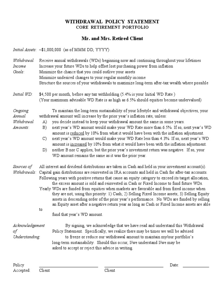 Guyton Sample WPS Withdrawal Policy Statement | Business Economics | Money