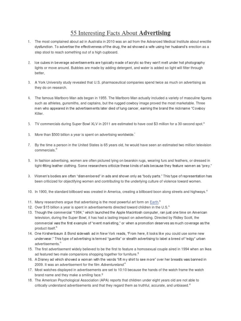 55 Interesting Facts About Ads | Download Free PDF | Television ...