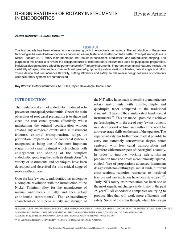 Design Features that Impact Performance: A Review of Rotary Instrument ...