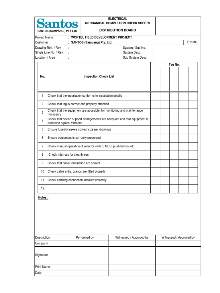 Distribution Board Inspection Checklist | PDF