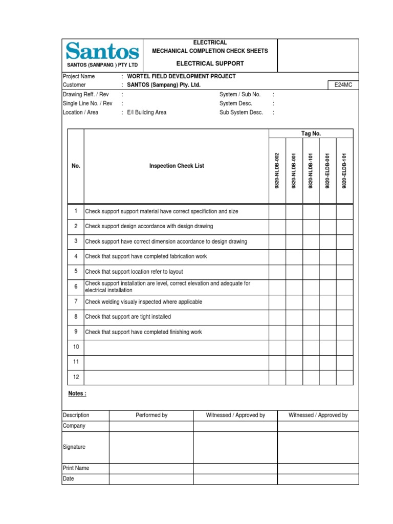 Electrical Mechanical Completion Check Sheets: Santos (Sampang ) Pty ...