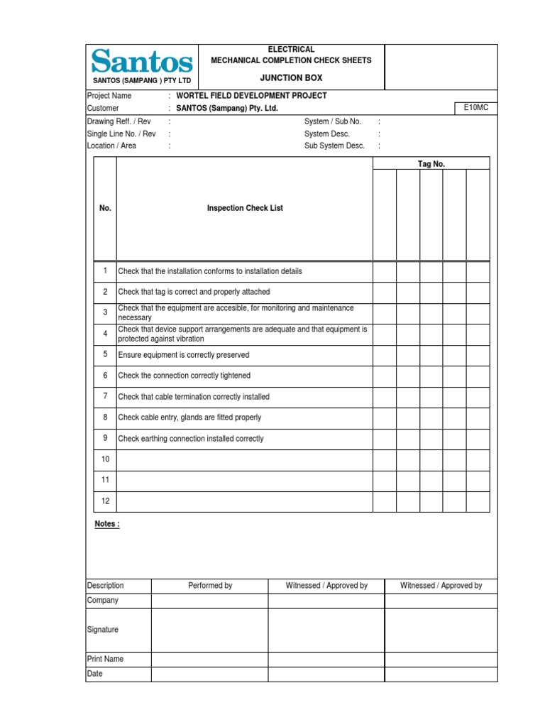 Electrical Junction Box Inspection Checklist | PDF | Cable | Industries