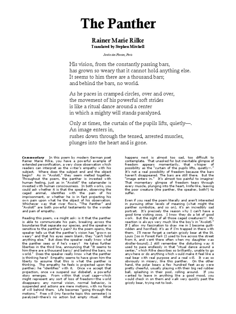 The Panther, Rainer Maria Rilke | Free Will