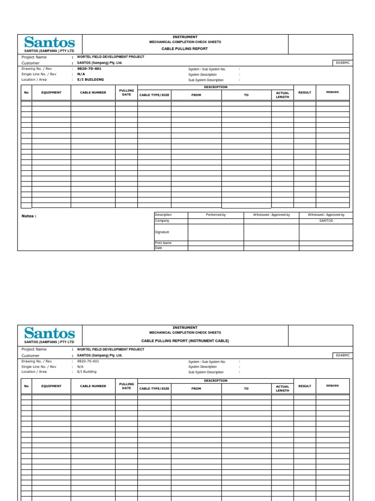 Check List Pulling Cable | PDF