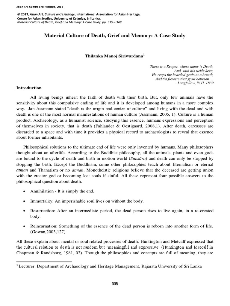 Material Culture of Death, Grief and Memory A Case Study | PDF ...