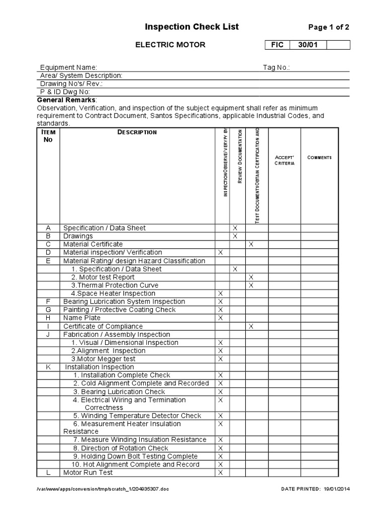 Electric Motor Inspection | PDF