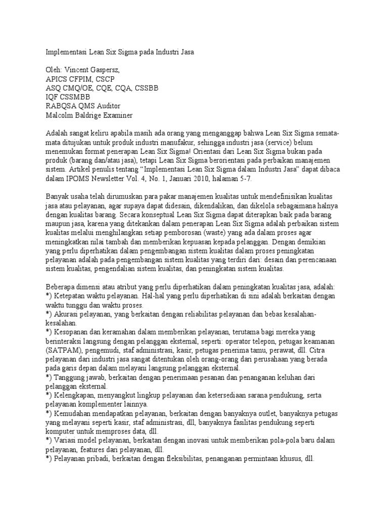 Implementasi Lean Six Sigma Pada Industri Jasa | PDF