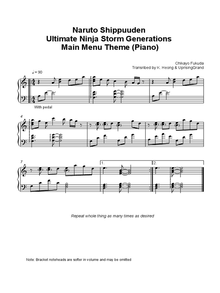 Naruto Shippuden Ultimate Ninja Storm Generations Main Menu Theme Piano ...