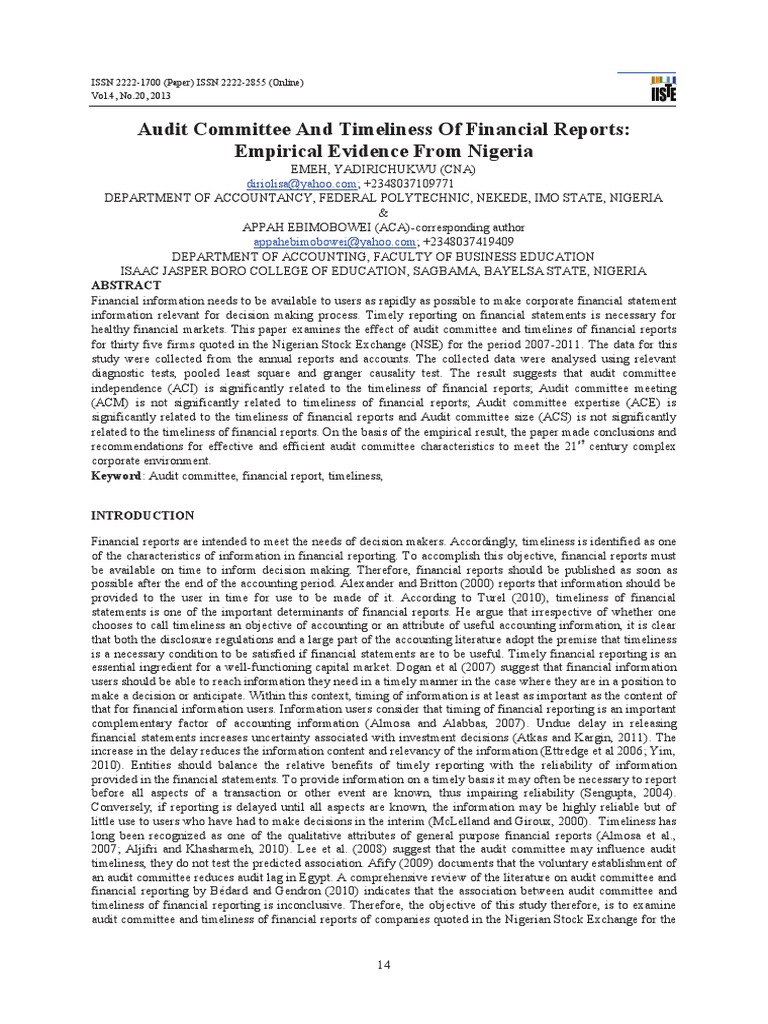 Audit Committee and Timeliness of Financial Reports | PDF | Audit ...