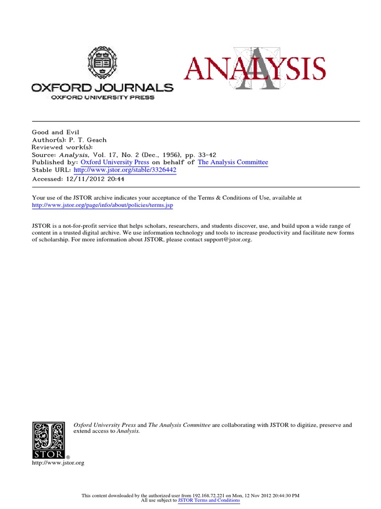 Peter T. Geach - (1956) Good and Evil. Analysis 17 (2) . | PDF ...