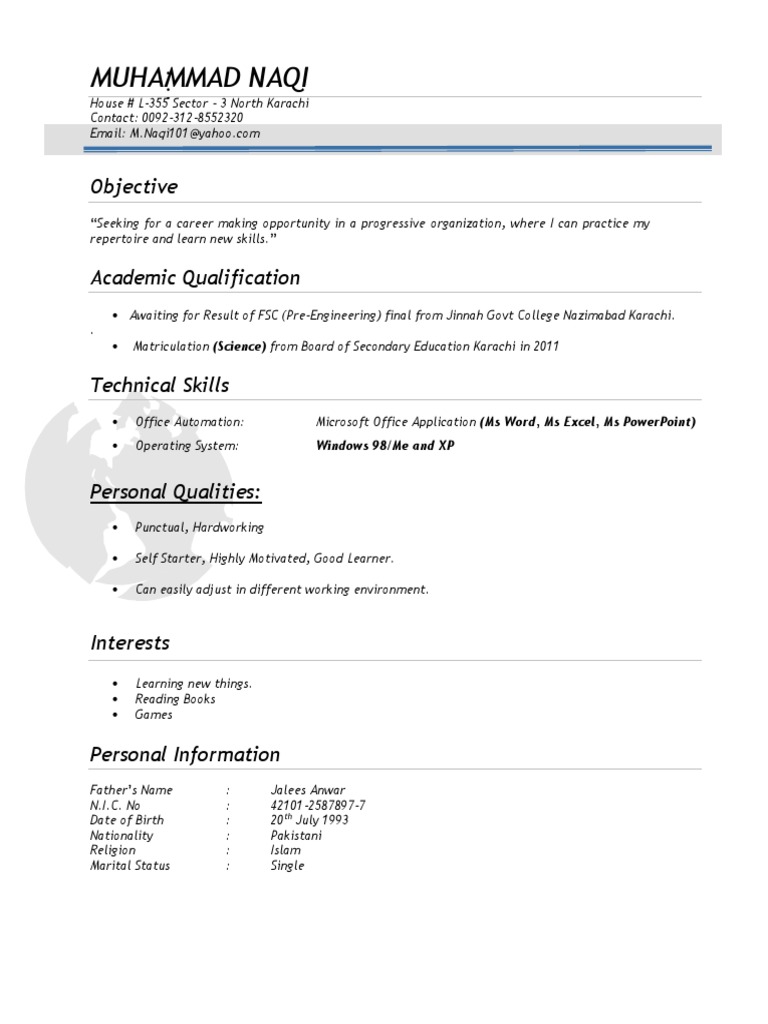 Muhammad Naqi: Objective | PDF