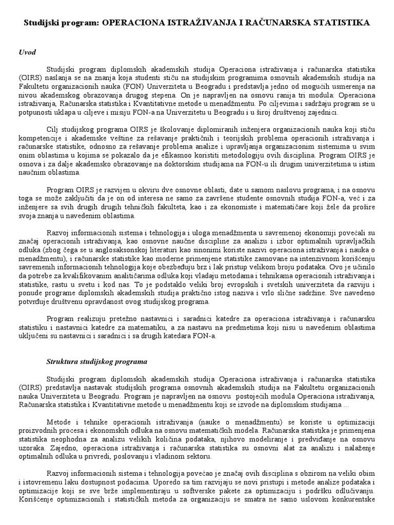 Operaciona Istrazivanja I Racunarska Statistika | PDF