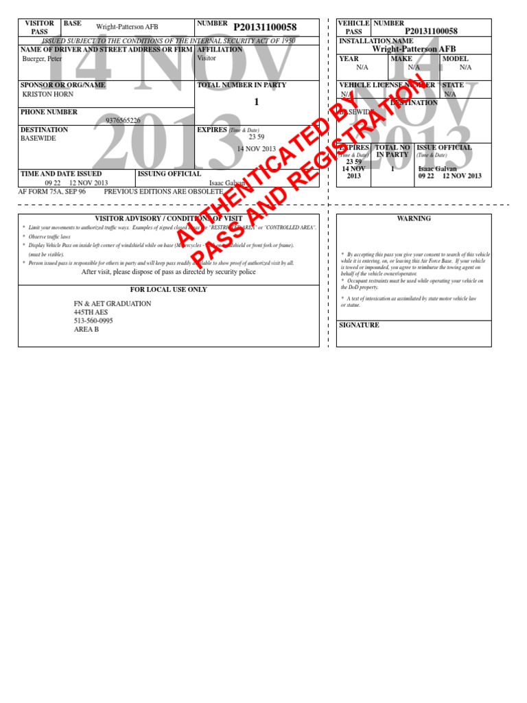 Wright-Patterson AFB Visitor Pass Details | PDF | Business