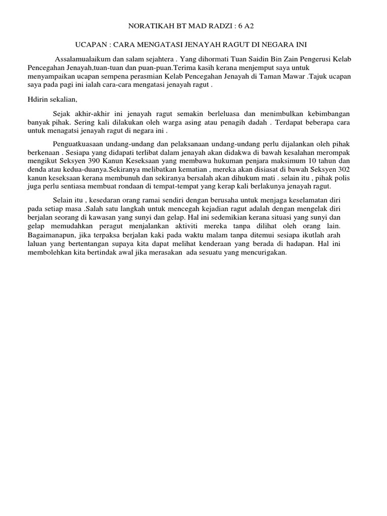 Contoh Karangan Tentang Kes Ragut
