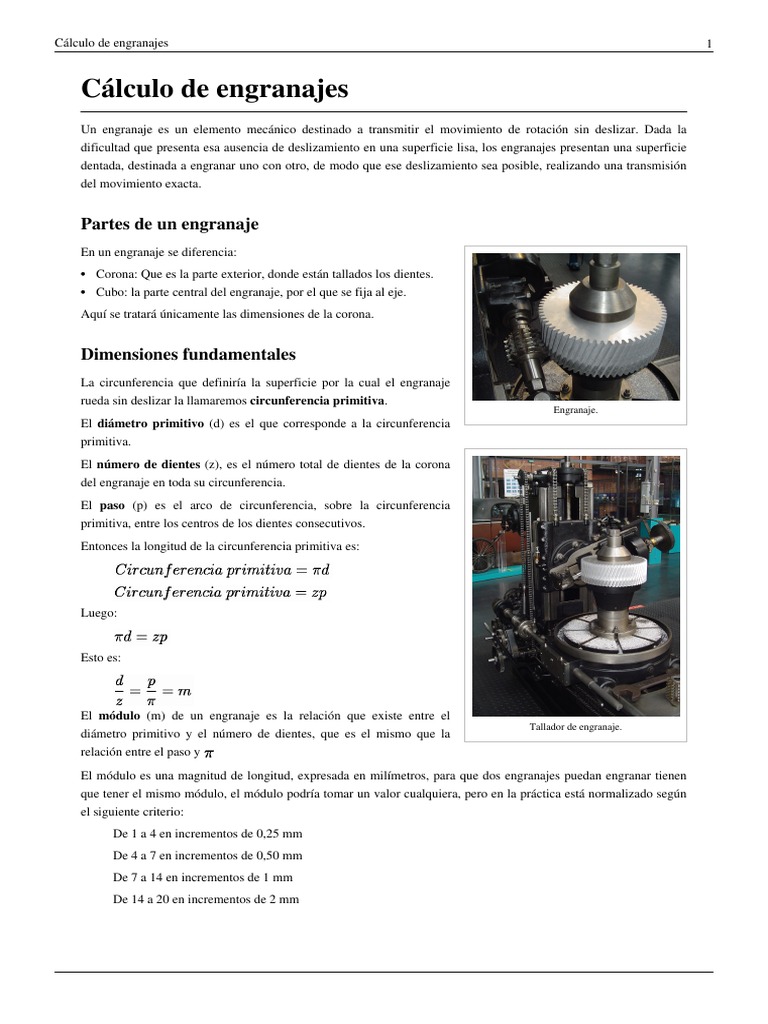 Cálculo de Engranajes | PDF | Engranaje | Geometría euclidiana