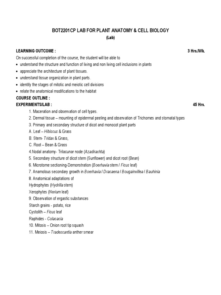 Plant Anatomy & Cell Biology Lab | PDF | Plant Stem | Plants