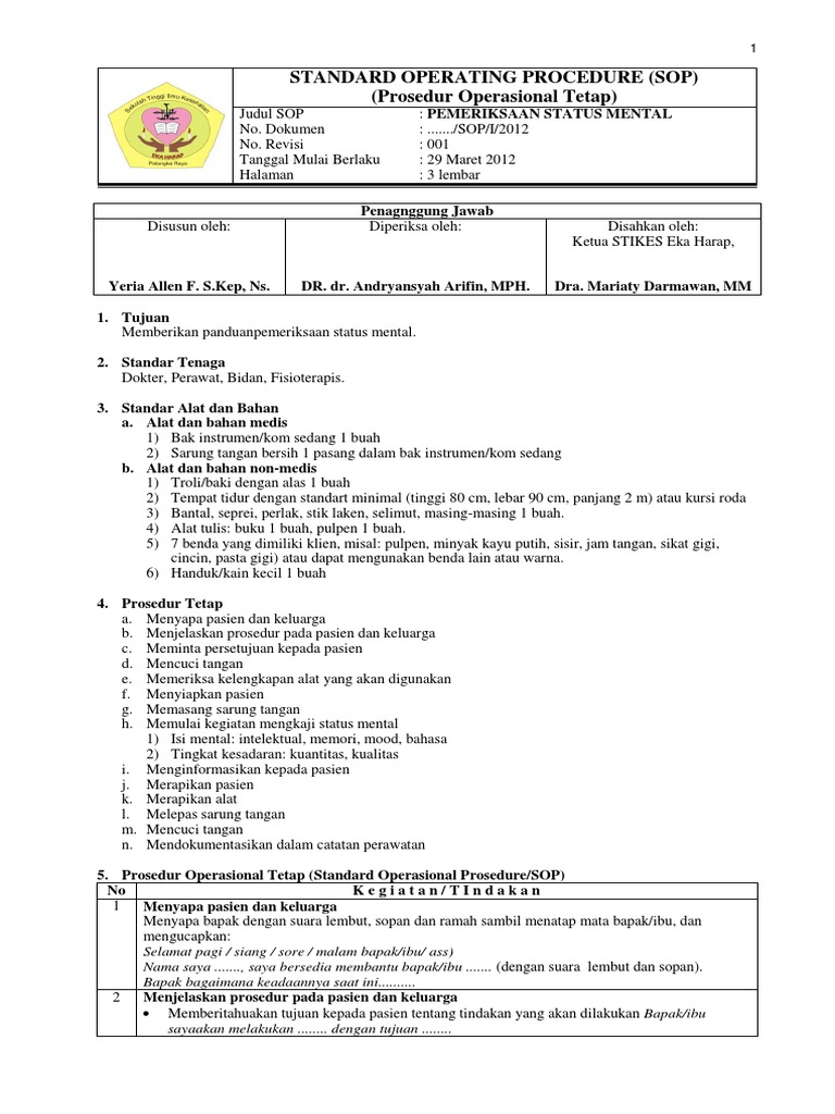 SOP Pemeriksaan Status Mental | PDF | Pengembangan Diri