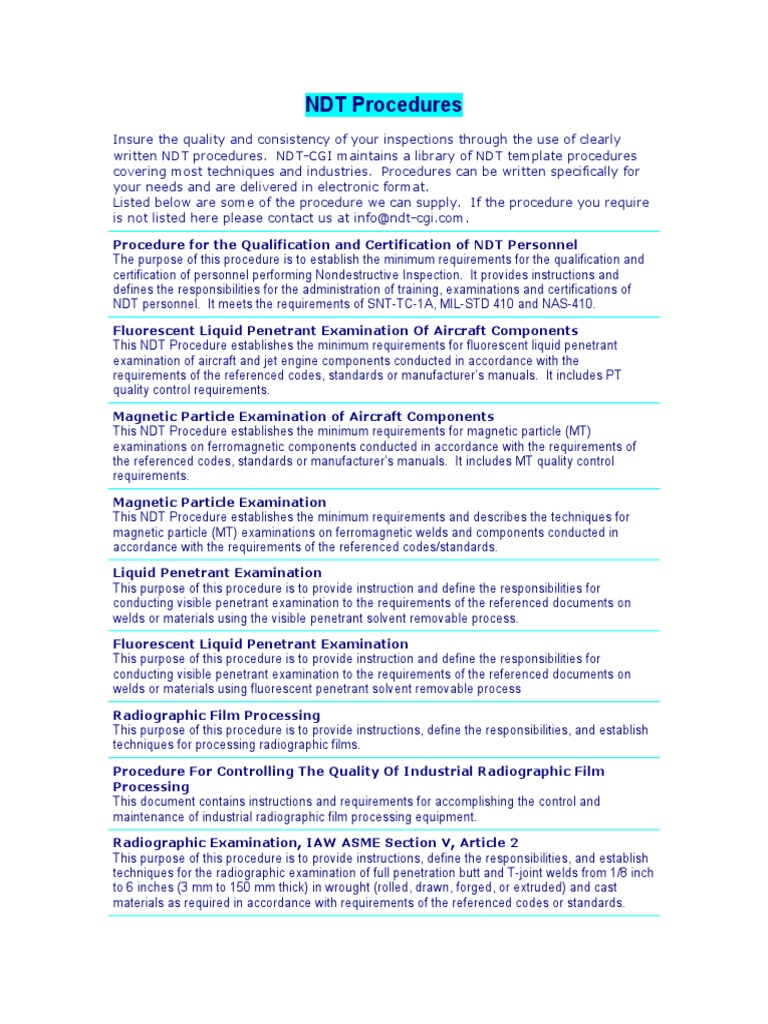NDT Procedures | PDF | Nondestructive Testing | Building Engineering