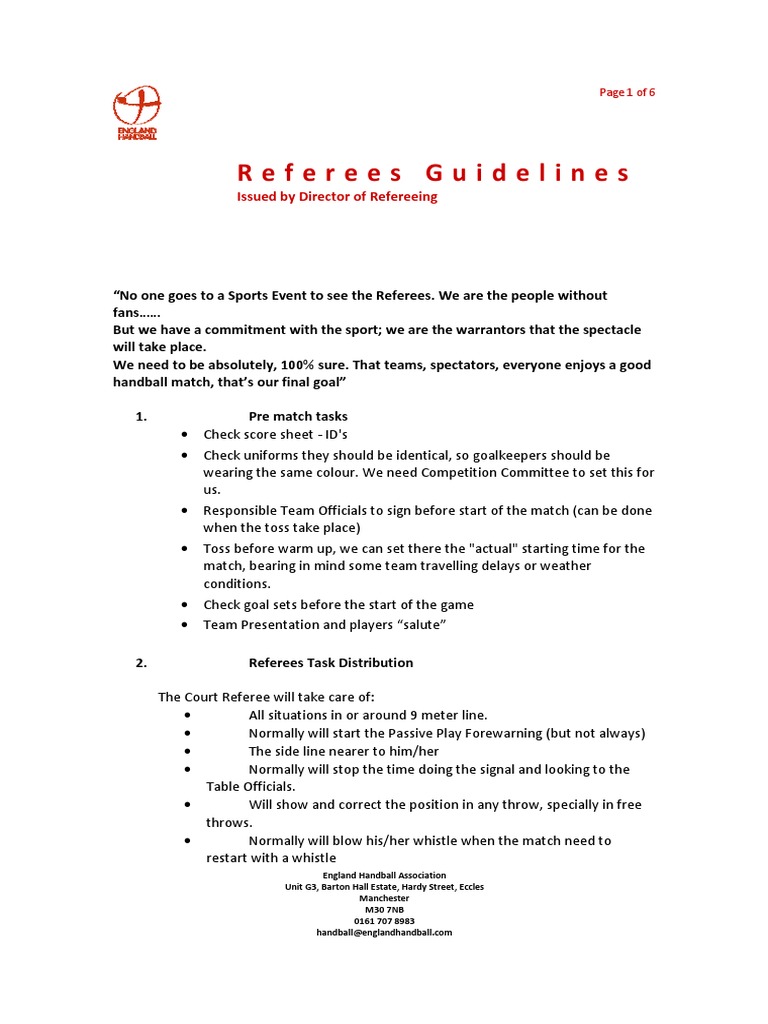 Refereeing Guidelines | PDF | Referee | Teams