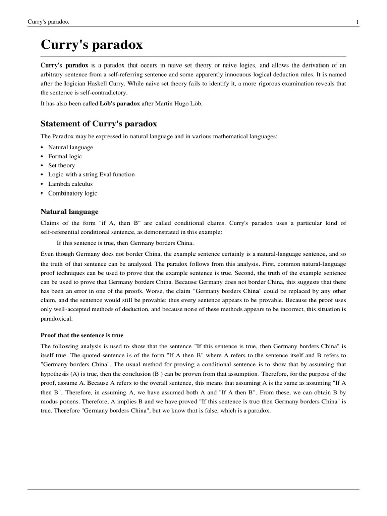 Curry's Paradox | Download Free PDF | Syntax (Logic) | Logical Expressions