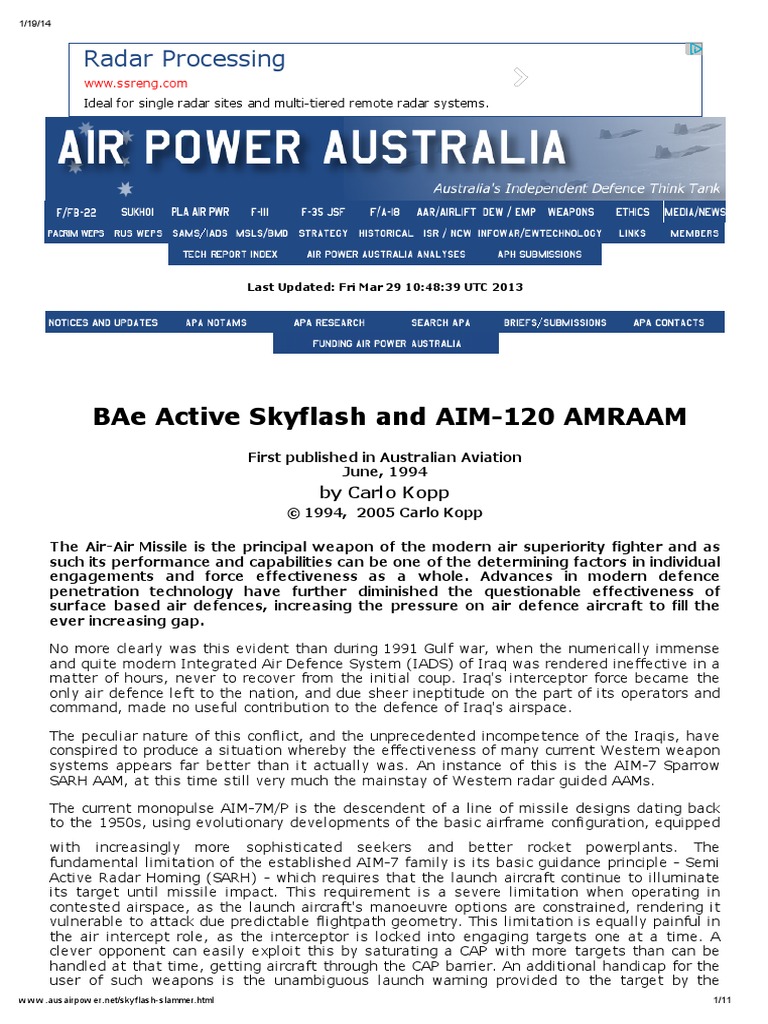 BAe Active Skyflash and AIM-120 AMRAAM | PDF | Fighter Aircraft ...