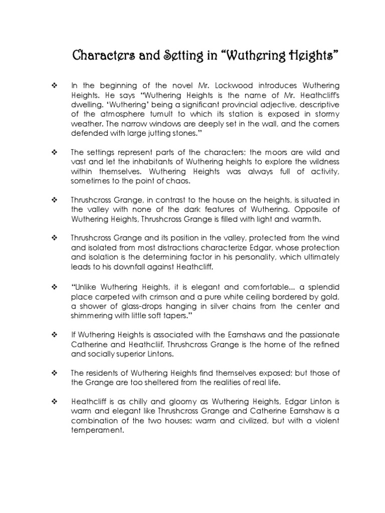 Characters and Setting in "Wuthering Heights" | PDF | Classics