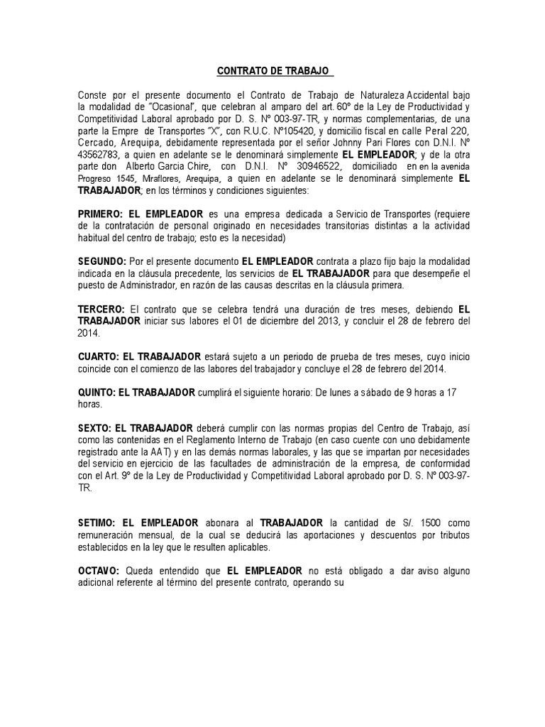 Contrato Accidental Ocasional | PDF | Derecho laboral | Salario