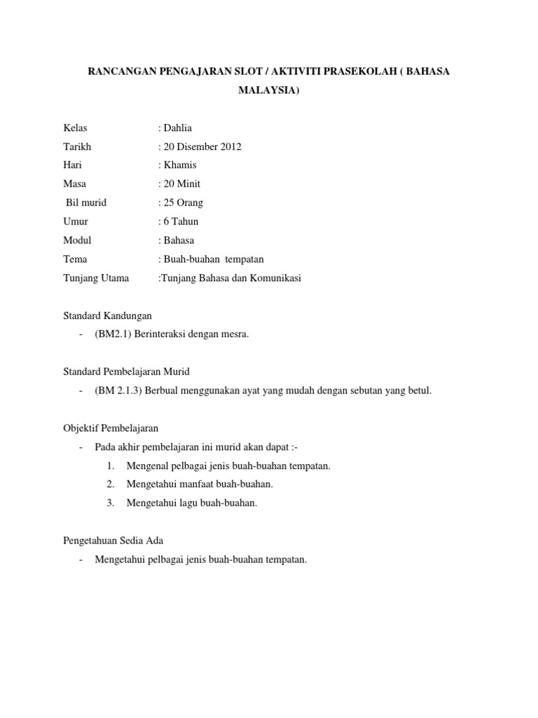 Rancangan Pengajaran Slot | PDF