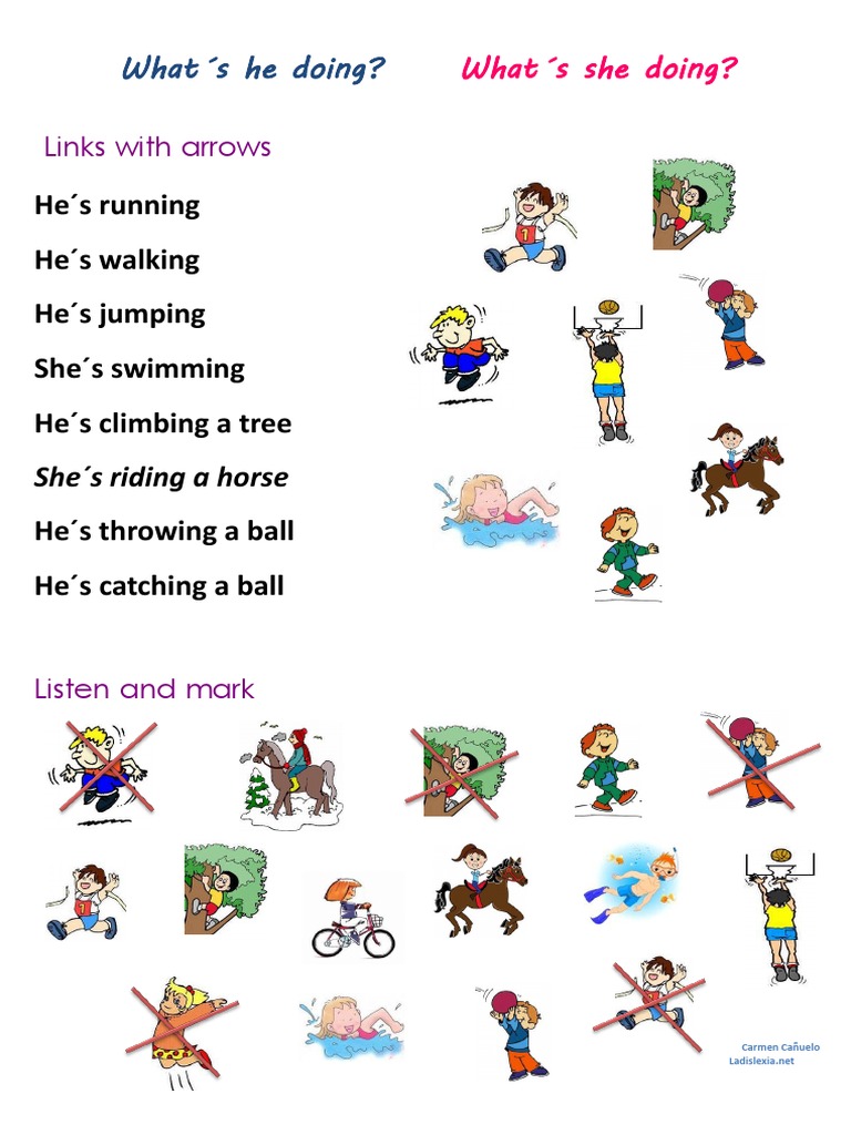 Ficha 4º. Acciones-Running-Swimming-Jumping... | PDF