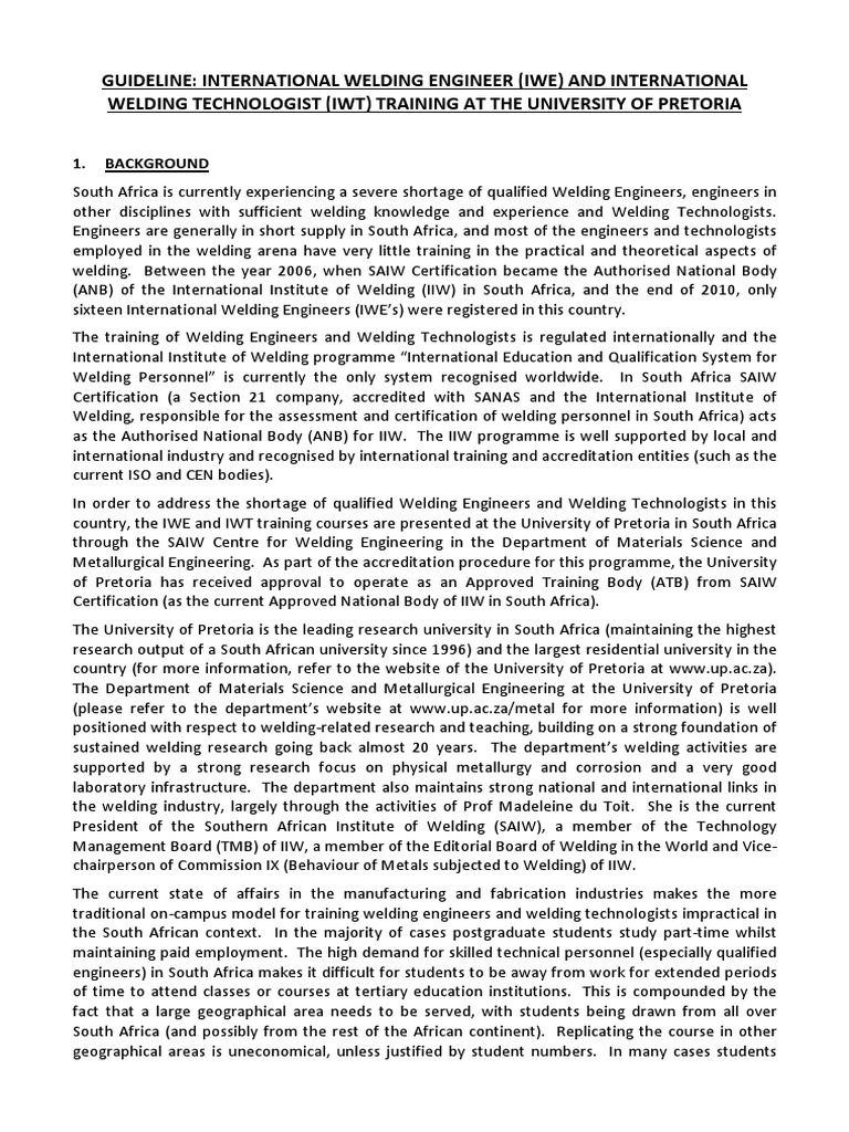 Guideline For IWE and IWT Training | PDF | Bachelor Of Science ...