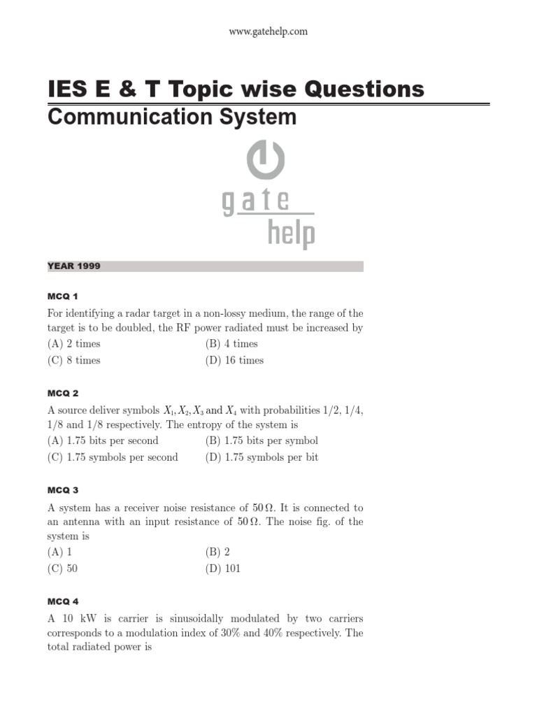 IES - Electronics Engineering - Communication System | PDF | Frequency ...
