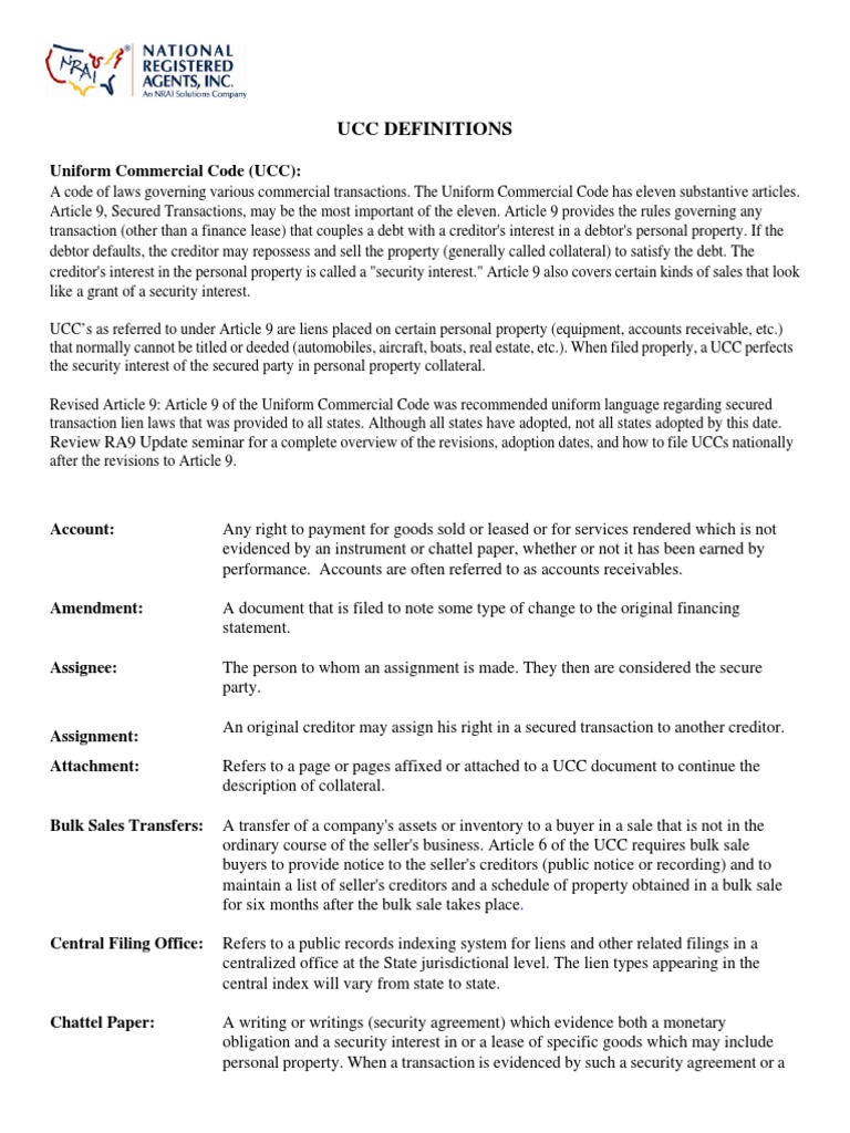 UCC Definitions | PDF | Uniform Commercial Code | Security Interest