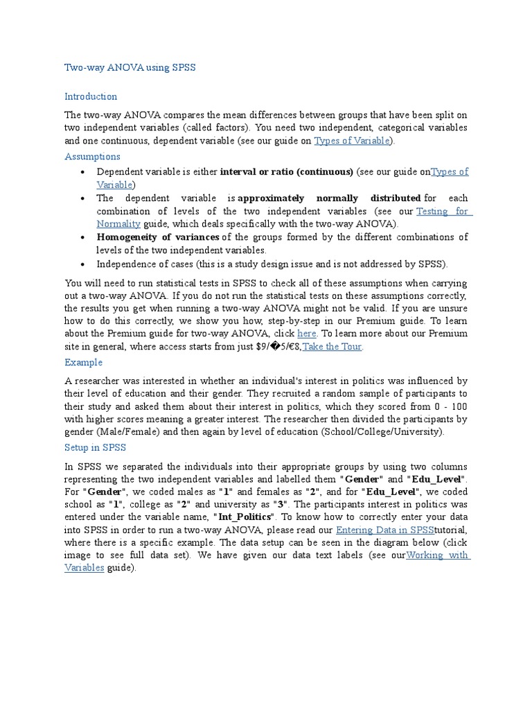 Two-Way ANOVA in SPSS Guide | PDF | Analysis Of Variance | Normal ...