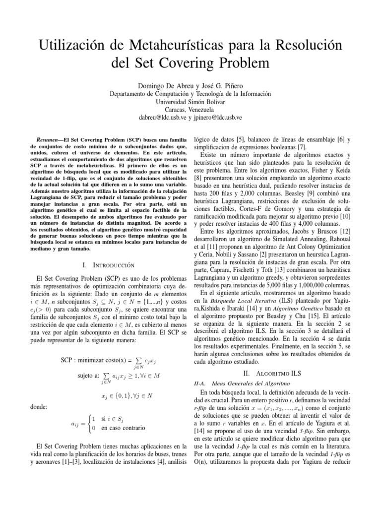 Set Covering Problem | PDF | Algoritmos | Aluminio