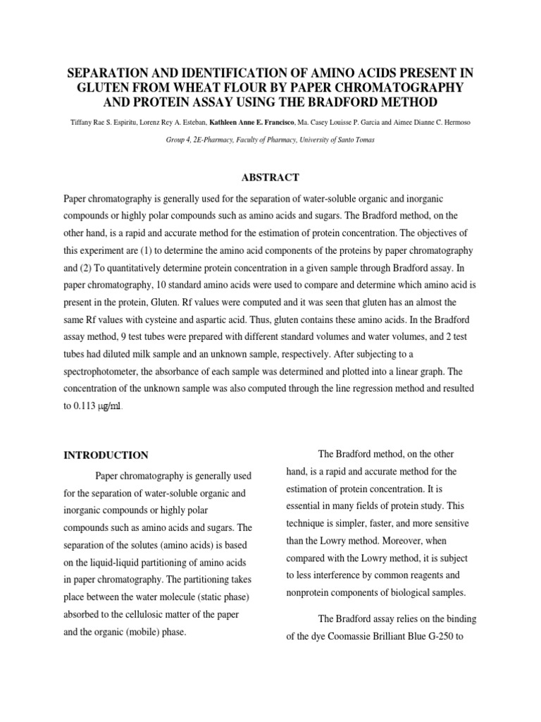 Paper Chromatography and Bradford Assay Formal Report | PDF ...