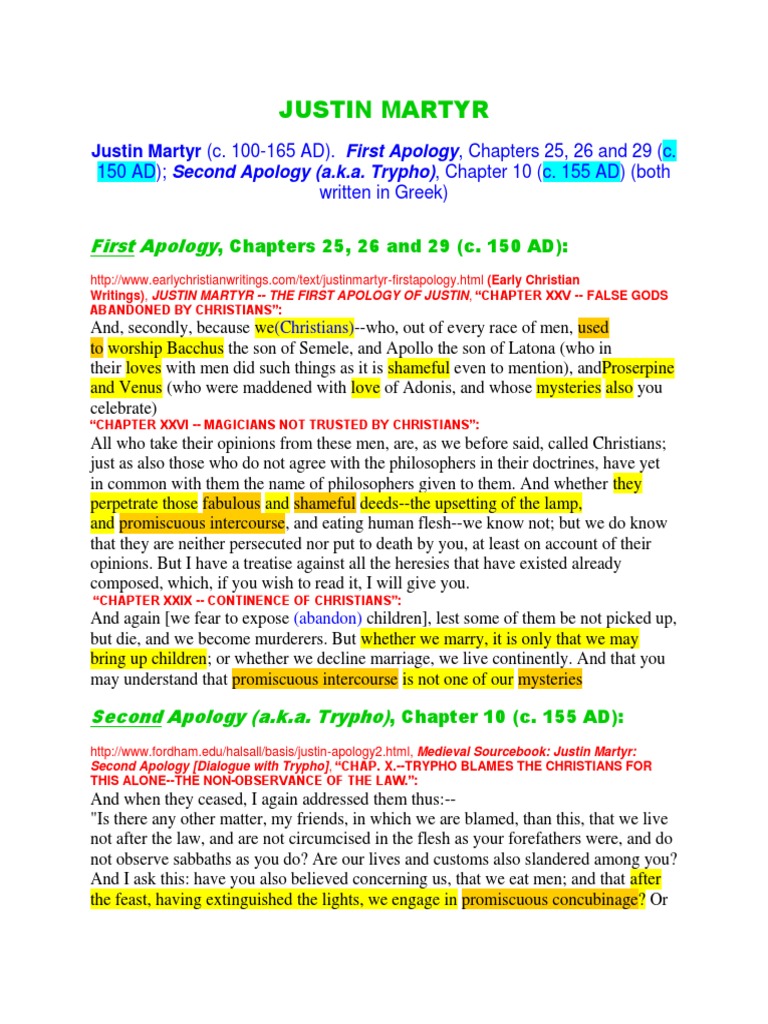Justin Martyr - First Apology | PDF | Apologetics | Catholic Church