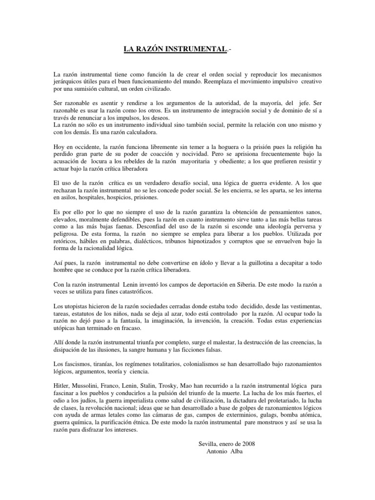 La Razón Instrumental | PDF | Totalitarismo | Razón