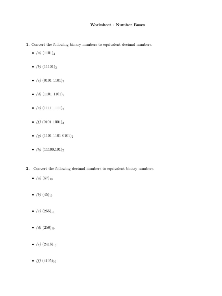 Base Conversion Worksheets | PDF